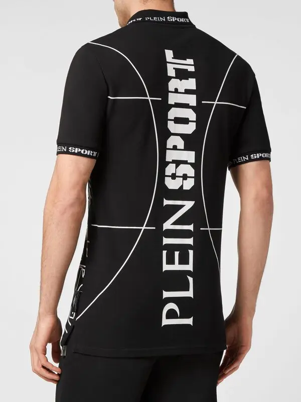 PLEIN SPORT Slim Fit Short-sleeve Cotton Polo With Printed Hexagon Logo - White 1