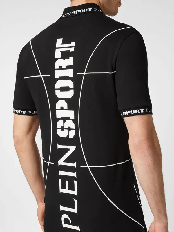 PLEIN SPORT Slim Fit Short-sleeve Cotton Polo With Printed Hexagon Logo - White 1