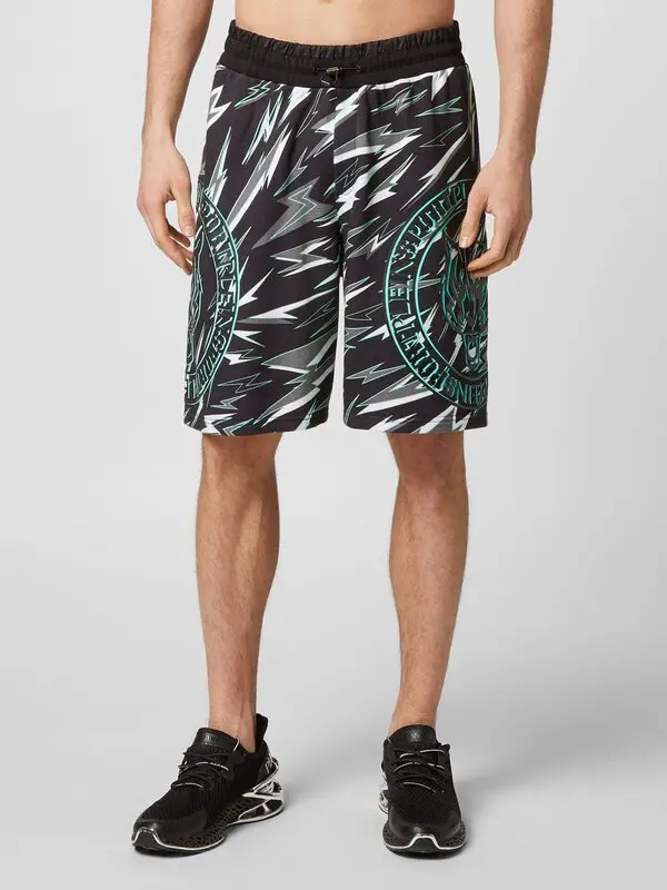 PLEIN SPORT Graphic Print Jersey Sports Shorts