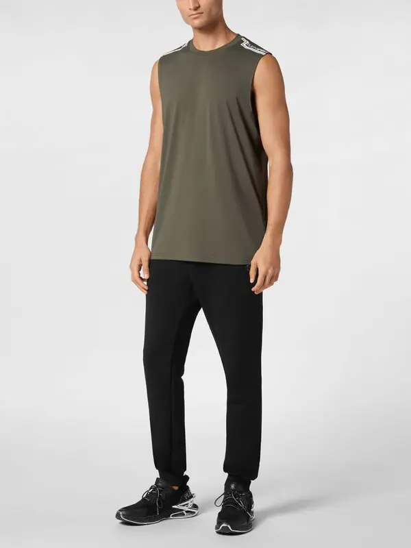 PLEIN SPORT Sleeveless Cotton Tank Top With Contrasting Logo Print - Green