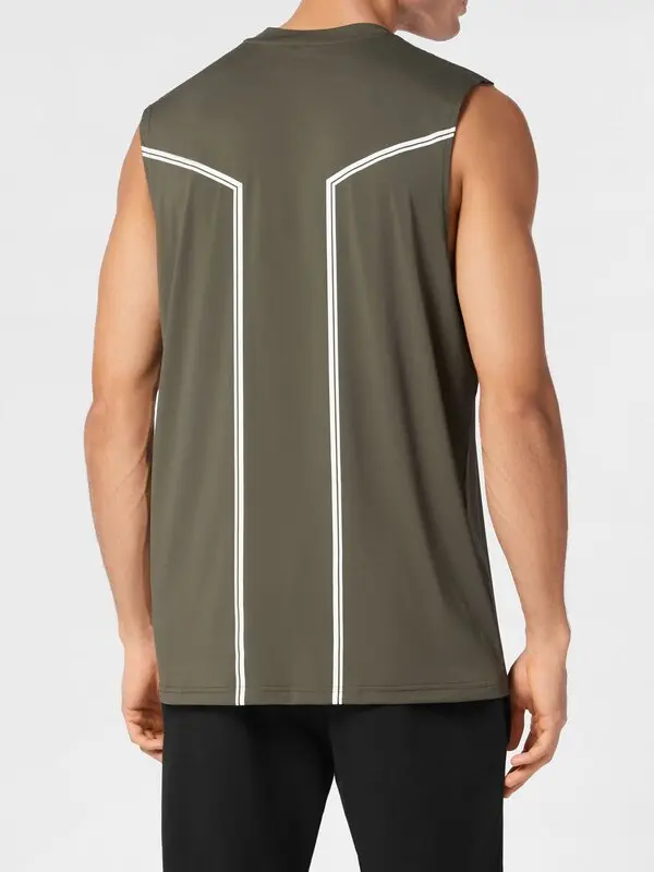PLEIN SPORT Sleeveless Cotton Tank Top With Contrasting Logo Print - Green