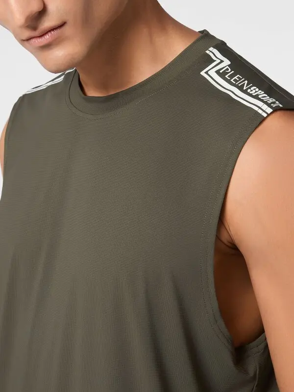PLEIN SPORT Sleeveless Cotton Tank Top With Contrasting Logo Print - Green