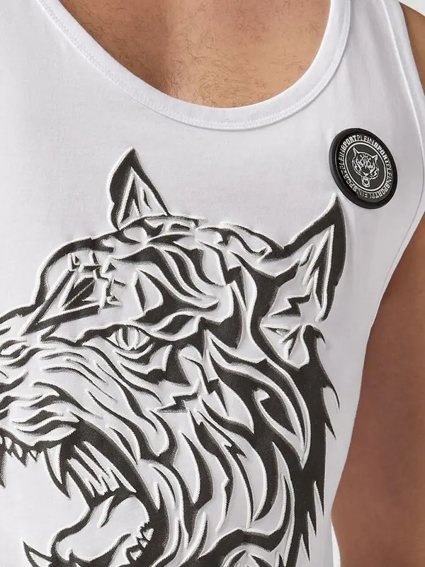 PLEIN SPORT Slim Fit Cotton Tank Top With Graphic Print - White