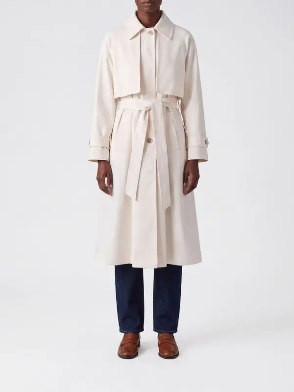 Herno Single-breasted Polyester Trench Coat With Tie Belt - White