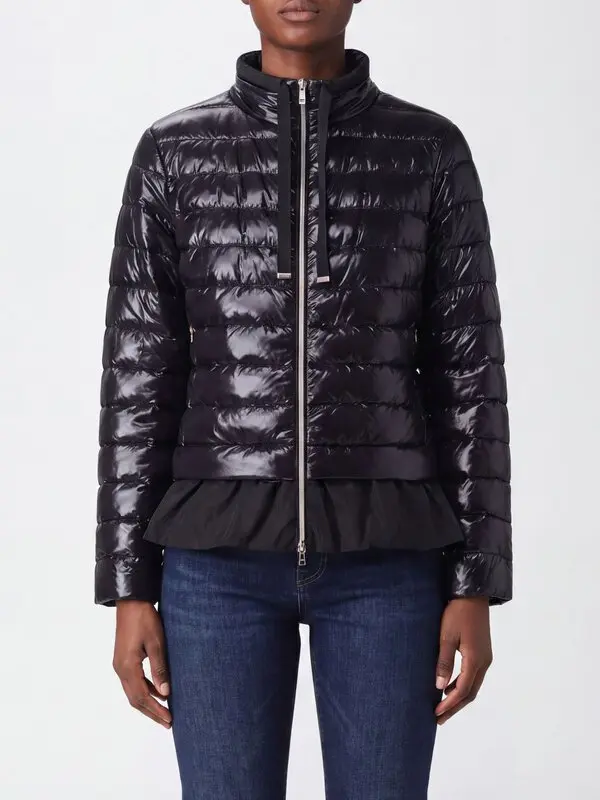 Herno Short Quilted Technical Fabric Down Jacket With High Neck And Ruffled Hem - Black