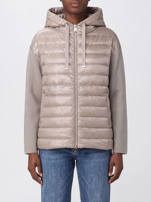 Herno Short Down Jacket With Hood And Knit Details - Beige