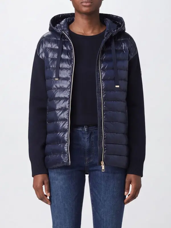 Herno Short Down Jacket With Hood And Knit Details - Blue