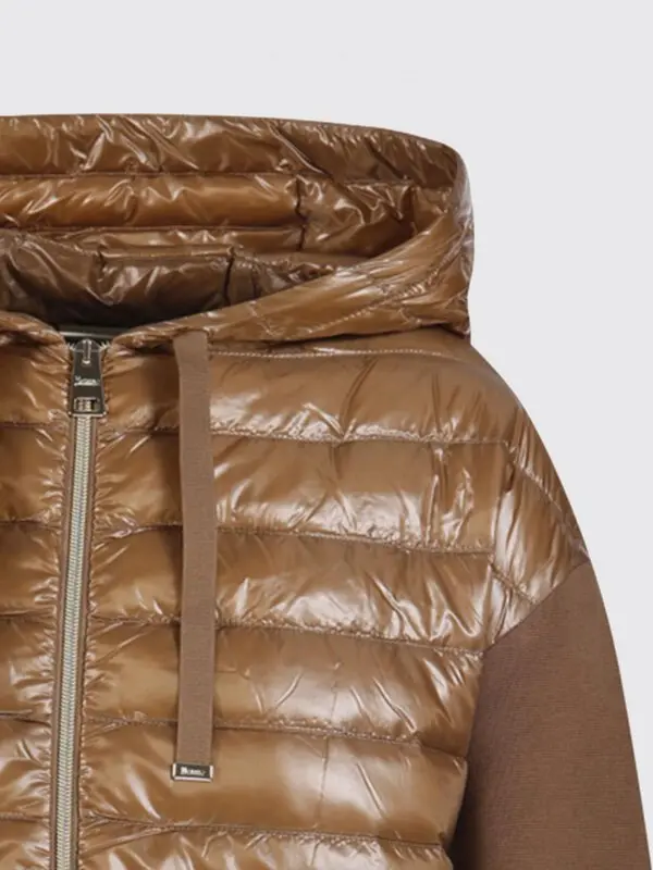 Herno Short Down Jacket With Hood And Knit Details - Brown