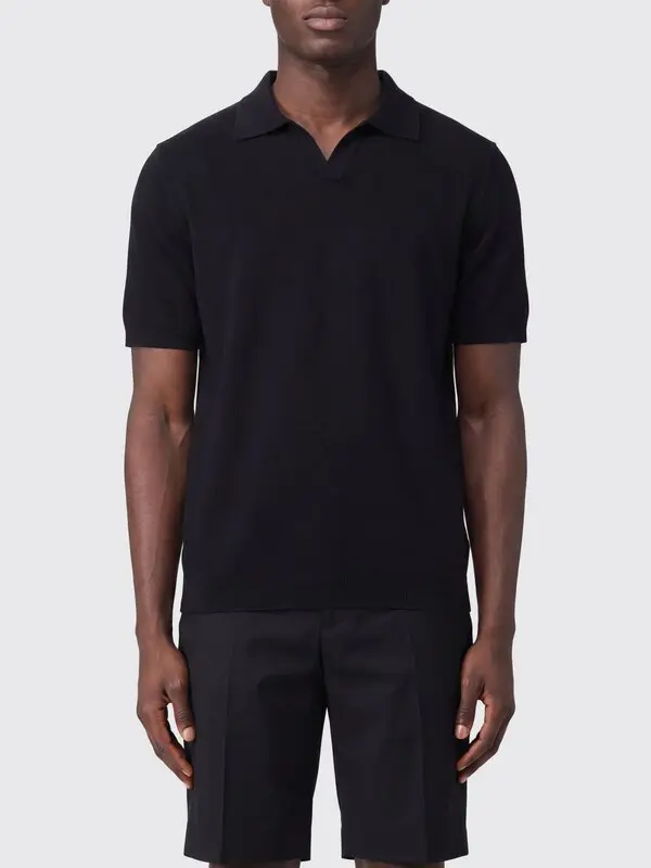 Herno Short-sleeved Polo Shirt In Cotton With Classic Collar And V-neck - Black