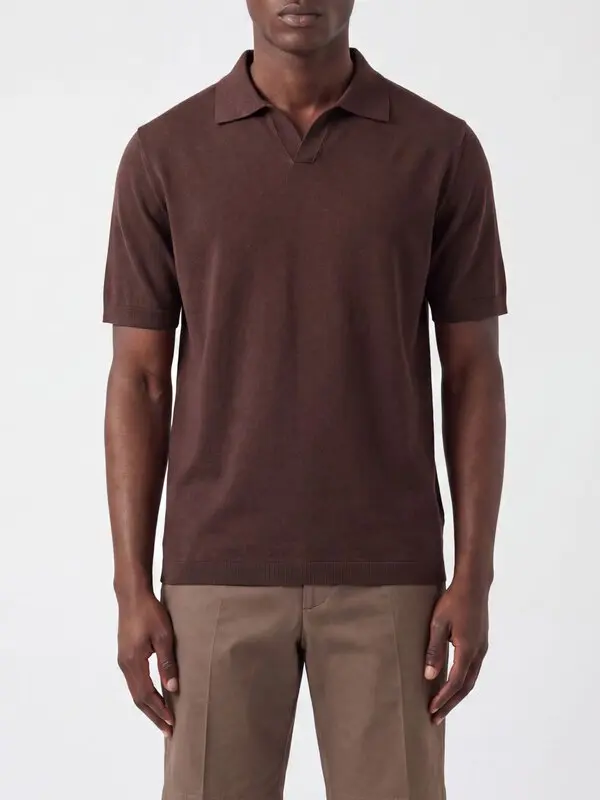 Herno Short-sleeved Polo Shirt In Cotton With Classic Collar And V-neck - Brown