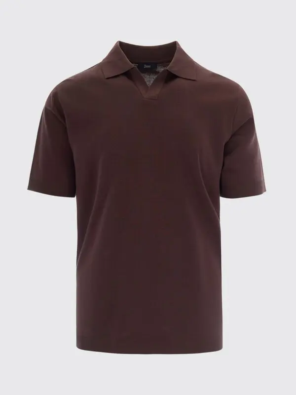 Herno Short-sleeved Polo Shirt In Cotton With Classic Collar And V-neck - Brown