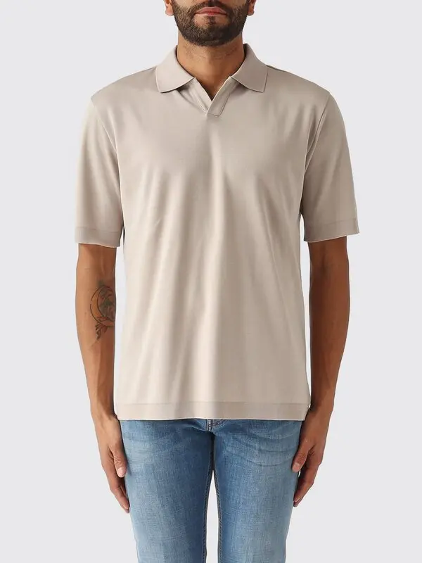Herno Short-sleeved Polo Shirt In Cotton With Classic Collar And V-neck - Dove Grey