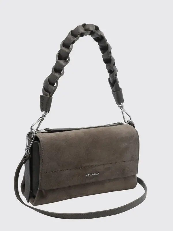 COCCINELLE Boheme Suede Shoulder Bag With Woven Handle - Brown