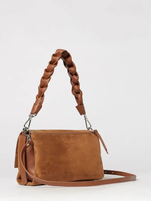 COCCINELLE Boheme Suede Shoulder Bag With Woven Handle - Burnt
