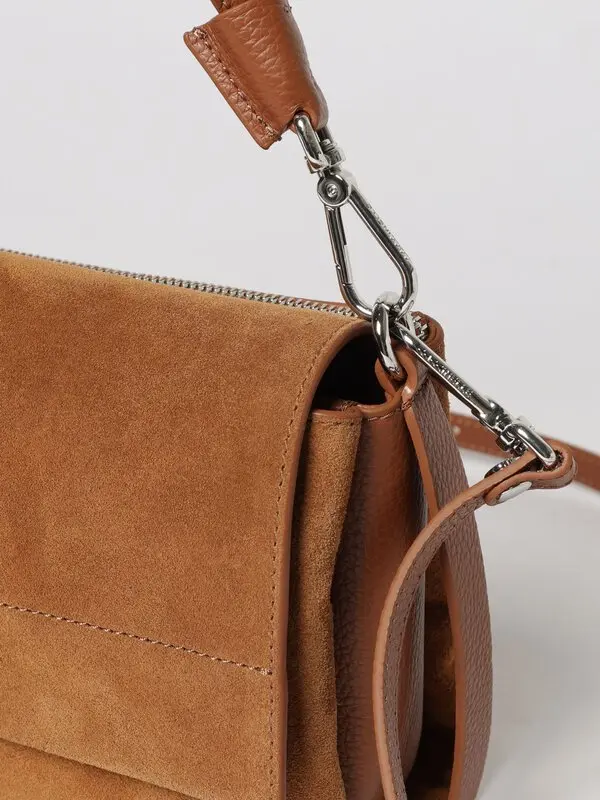 COCCINELLE Boheme Suede Shoulder Bag With Woven Handle - Burnt