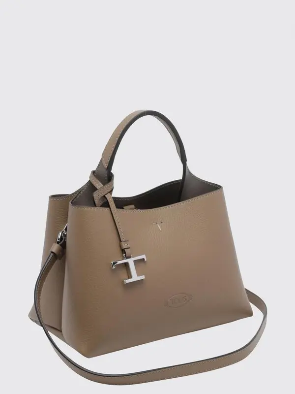 TOD'S Medium Hammered Leather Shoulder Bag With Hook Closure - Beige