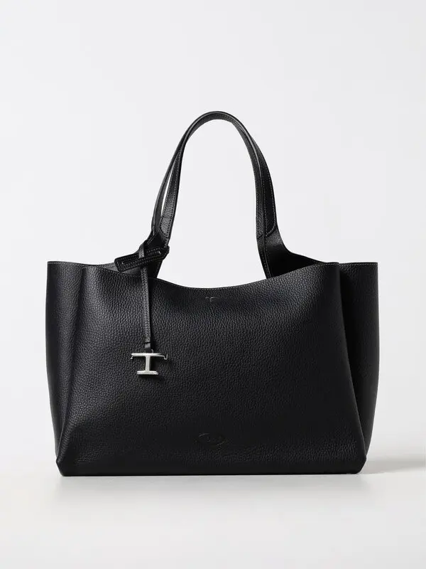 TOD'S Medium Hammered Leather Shoulder Bag With Hook Closure - Black