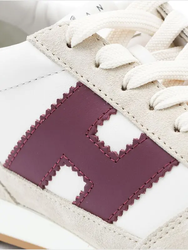 Hogan H727 Smooth And Suede Leather Sneakers With Side H Monogram - White