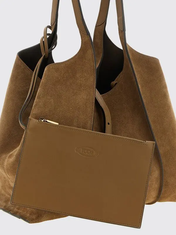 TOD'S Large Suede Shoulder Bag With Pouch - Brown