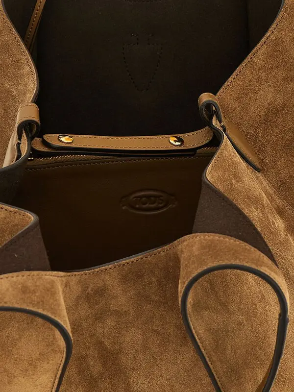 TOD'S Large Suede Shoulder Bag With Pouch - Brown