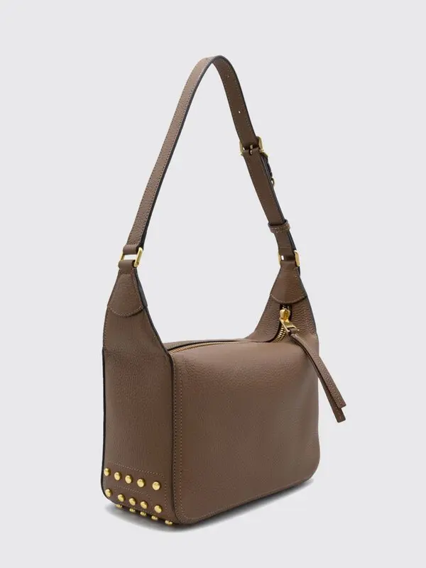 TOD'S Metal Dots Hammered Leather Shoulder Bag - Brown