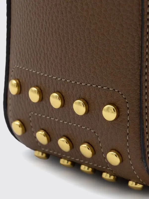 TOD'S Metal Dots Hammered Leather Shoulder Bag - Brown