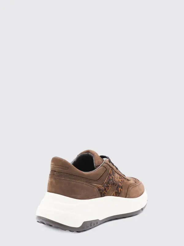 Hogan Hi-fi Nubuck And Pony-effect Leather Sneakers With Animal Print And Chunky Sole - Brown