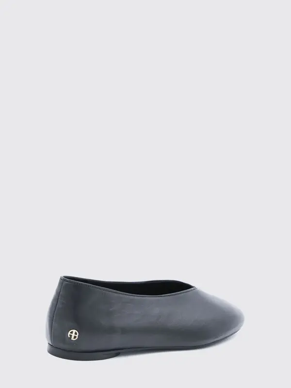 ANINE BING Smooth Leather Ballet Flats With Metallic Monogram