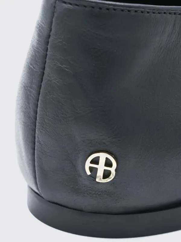 ANINE BING Smooth Leather Ballet Flats With Metallic Monogram