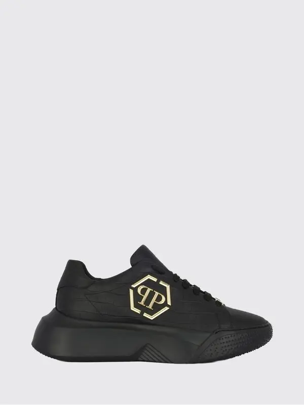 Philipp Plein Croc-effect Leather Low-top Trainers With Hexagon Logo