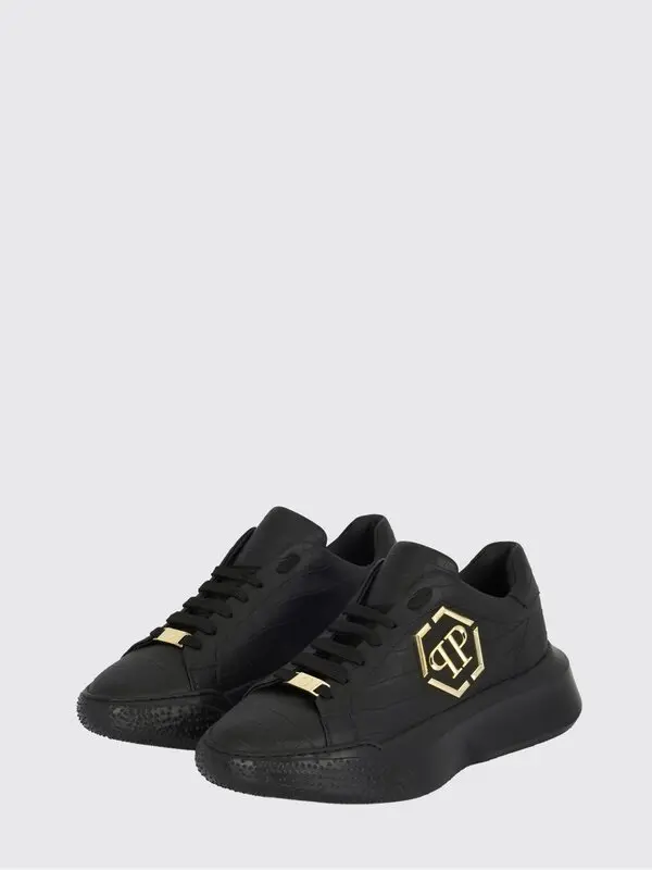 Philipp Plein Croc-effect Leather Low-top Trainers With Hexagon Logo