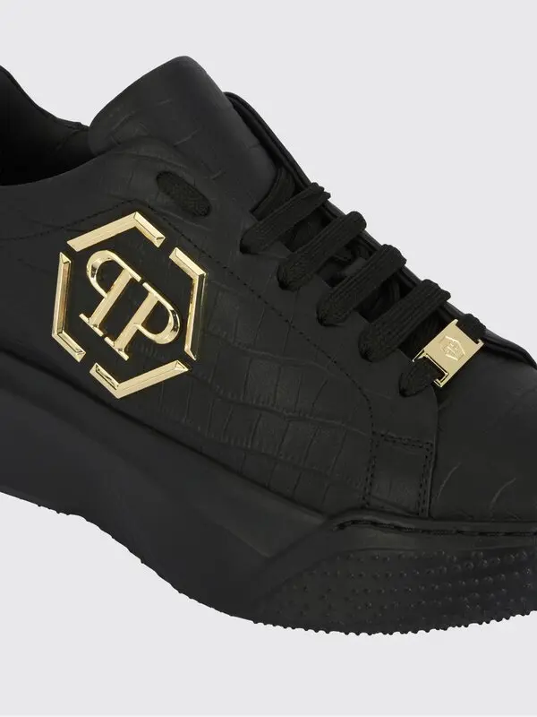 Philipp Plein Croc-effect Leather Low-top Trainers With Hexagon Logo