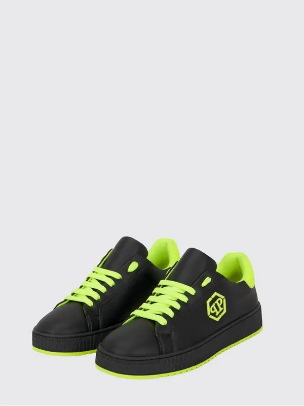 Philipp Plein Two-tone Monogram Leather Low-top Trainers With Hexagon Logo - Black