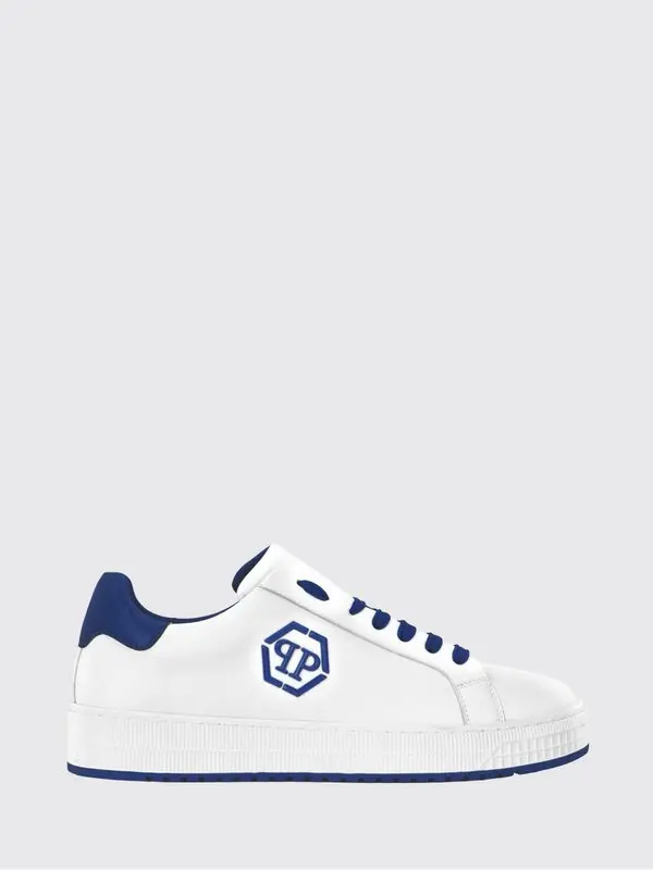 Philipp Plein Two-tone Monogram Leather Low-top Trainers With Hexagon Logo - White