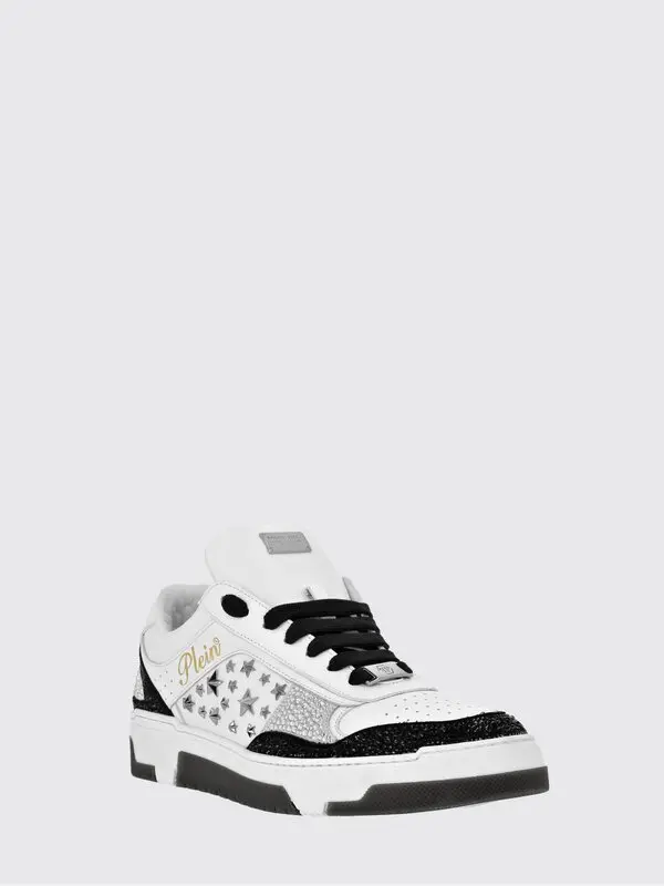 Philipp Plein Low-top Leather And Suede Sneakers With Studs And Rhinestones - Black