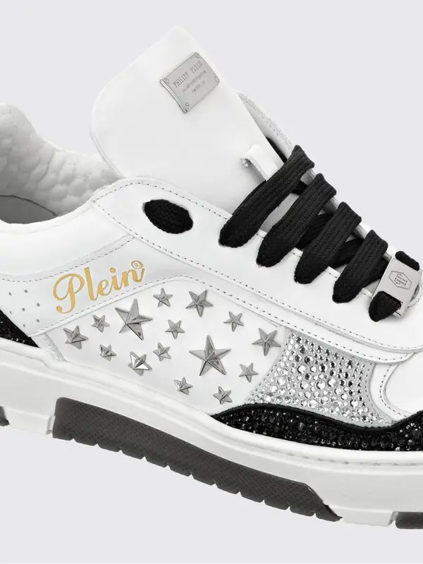 Philipp Plein Low-top Leather And Suede Sneakers With Studs And Rhinestones - Black