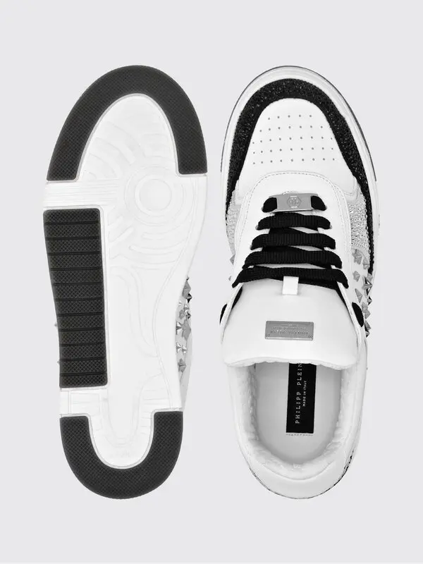 Philipp Plein Low-top Leather And Suede Sneakers With Studs And Rhinestones - Black