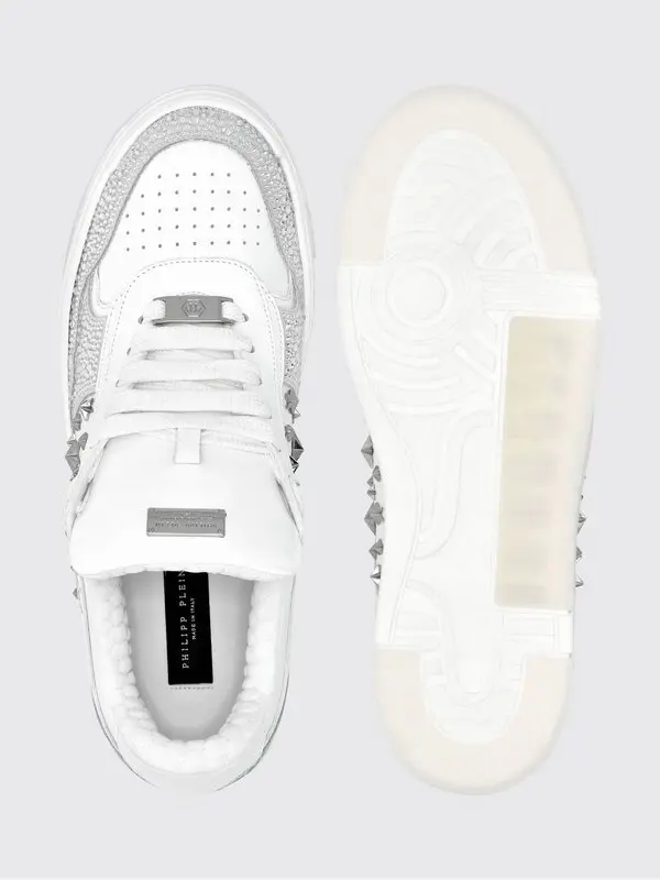 Philipp Plein Low-top Leather And Suede Sneakers With Studs And Rhinestones