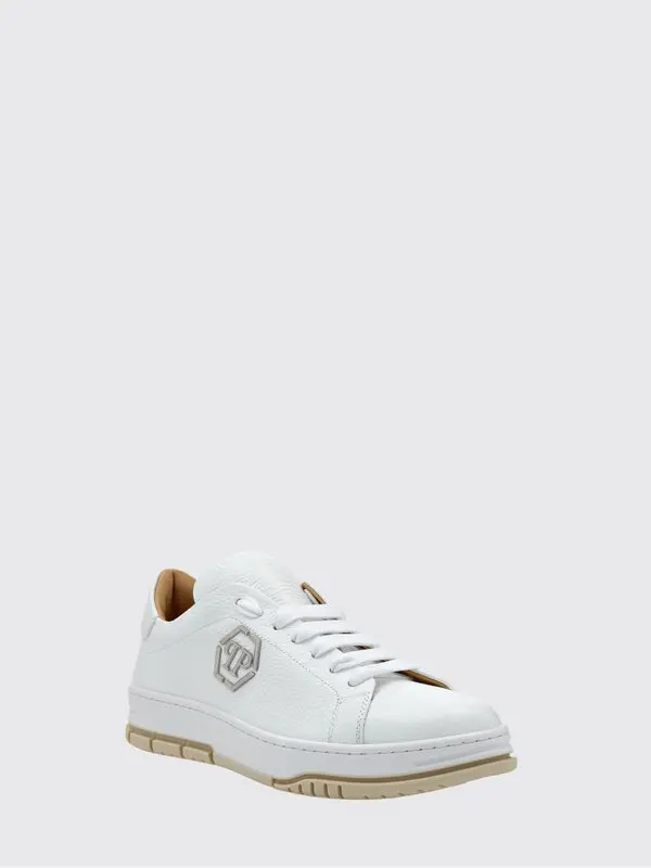 Philipp Plein Low-top Smooth Leather Sneakers With Hexagon Logo And Monogram - White