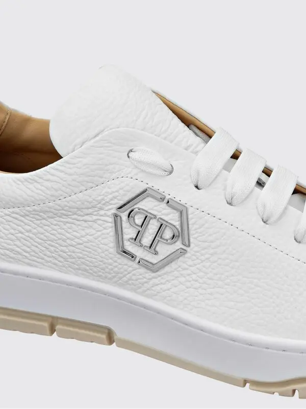Philipp Plein Low-top Smooth Leather Sneakers With Hexagon Logo And Monogram - White