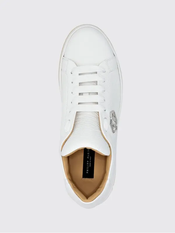 Philipp Plein Low-top Smooth Leather Sneakers With Hexagon Logo And Monogram - White