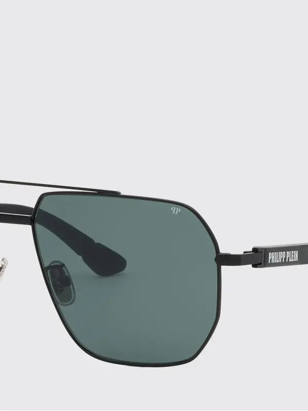 Philipp Plein Shield Sunglasses With Double Bridge And Tortoiseshell Arms - Black