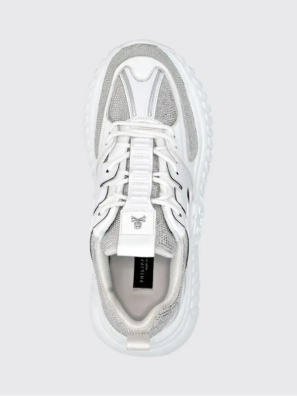 Philipp Plein Leather Low-top Sneakers With Rhinestones And Hexagon Logo - White