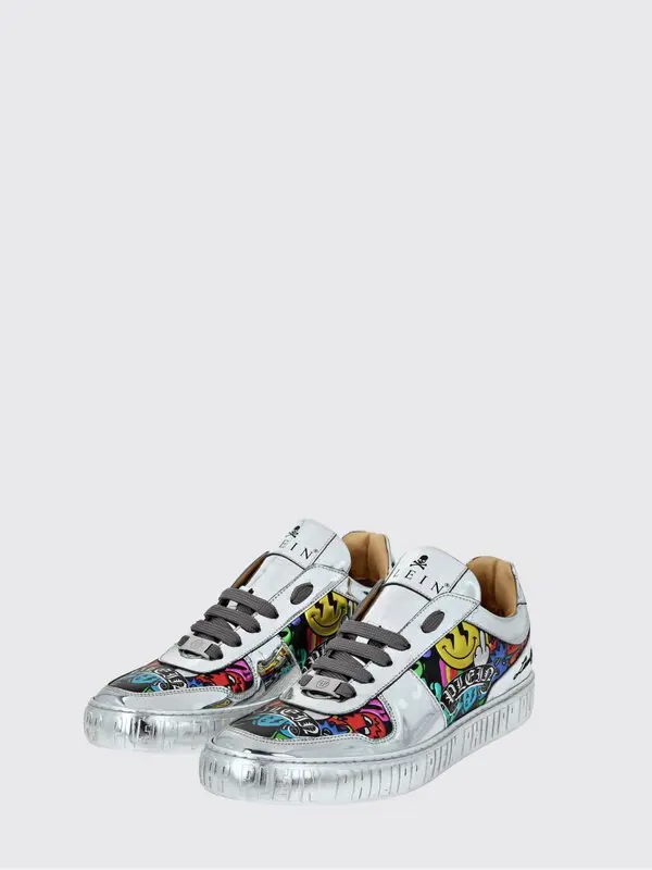 Philipp Plein Limited Edition Graphic Print Patent Leather Low Top Sneakers