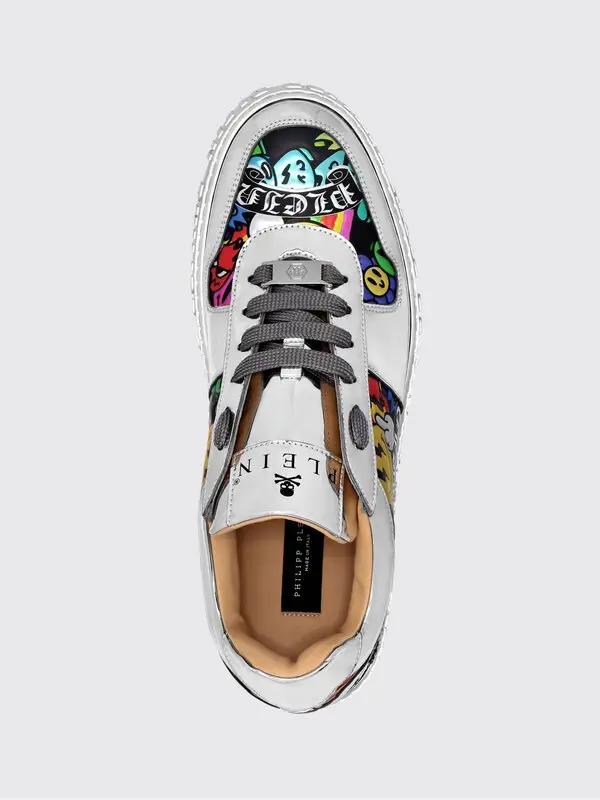 Philipp Plein Limited Edition Graphic Print Patent Leather Low Top Sneakers