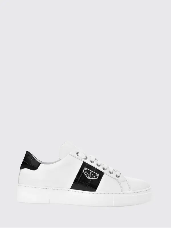 Philipp Plein Lace-up Sneakers With Croc Effect Detailing - White