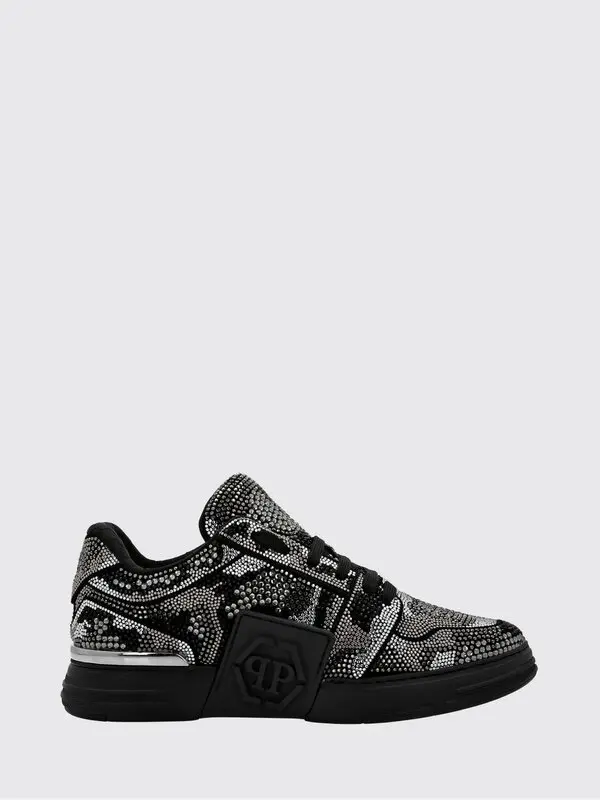 Philipp Plein Crystal Royal Street Leather Trainers With Embroidered Crystals - Black