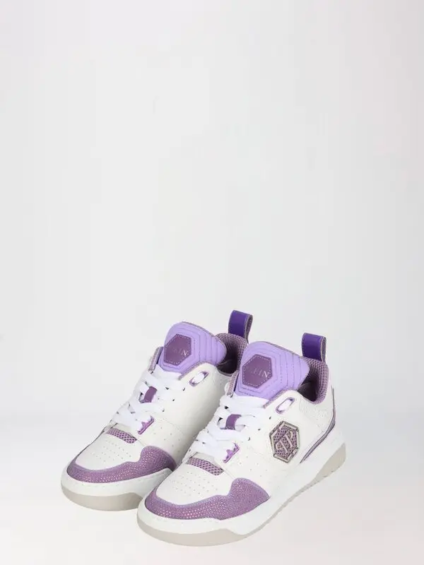Philipp Plein High-top Leather And Suede Sneakers With Crystal Monogram And Hexagon Logo