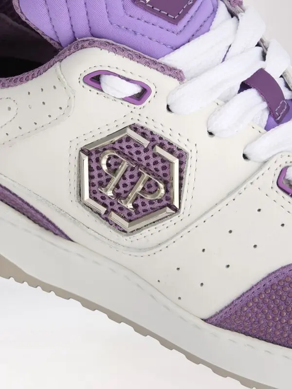 Philipp Plein High-top Leather And Suede Sneakers With Crystal Monogram And Hexagon Logo