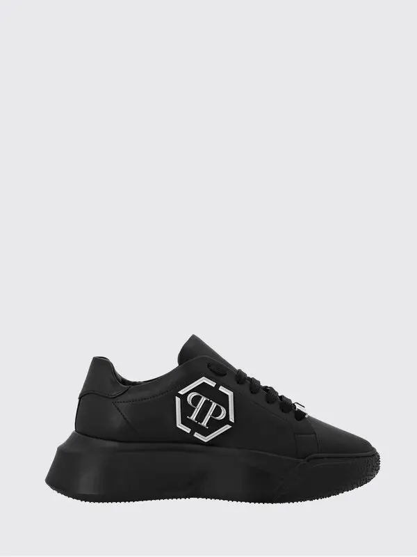 Philipp Plein Smooth Leather Low-top Sneakers With Monogram And Hexagon Logo - Black 1